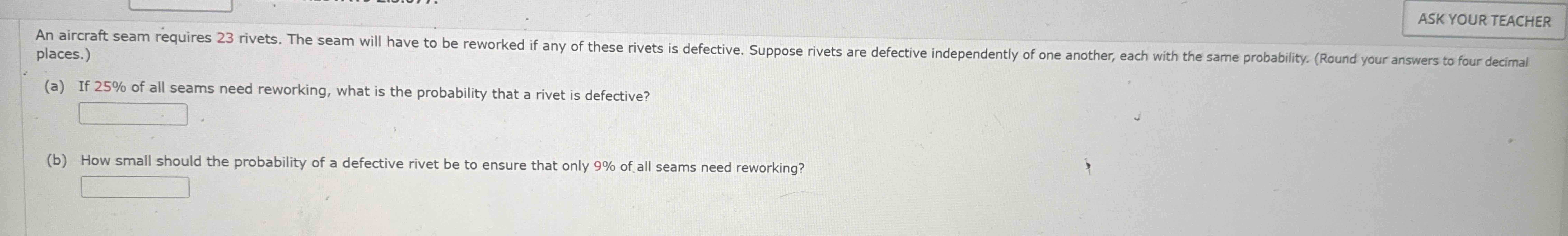 Solved places.25% of ﻿all seams need reworking, what is ﻿the | Chegg.com