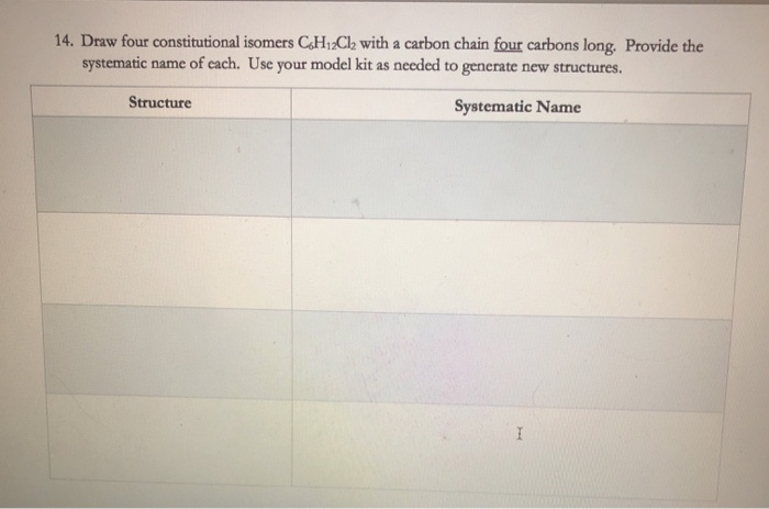 Solved 14. Draw four constitutional isomers CH2Cl2 with a | Chegg.com