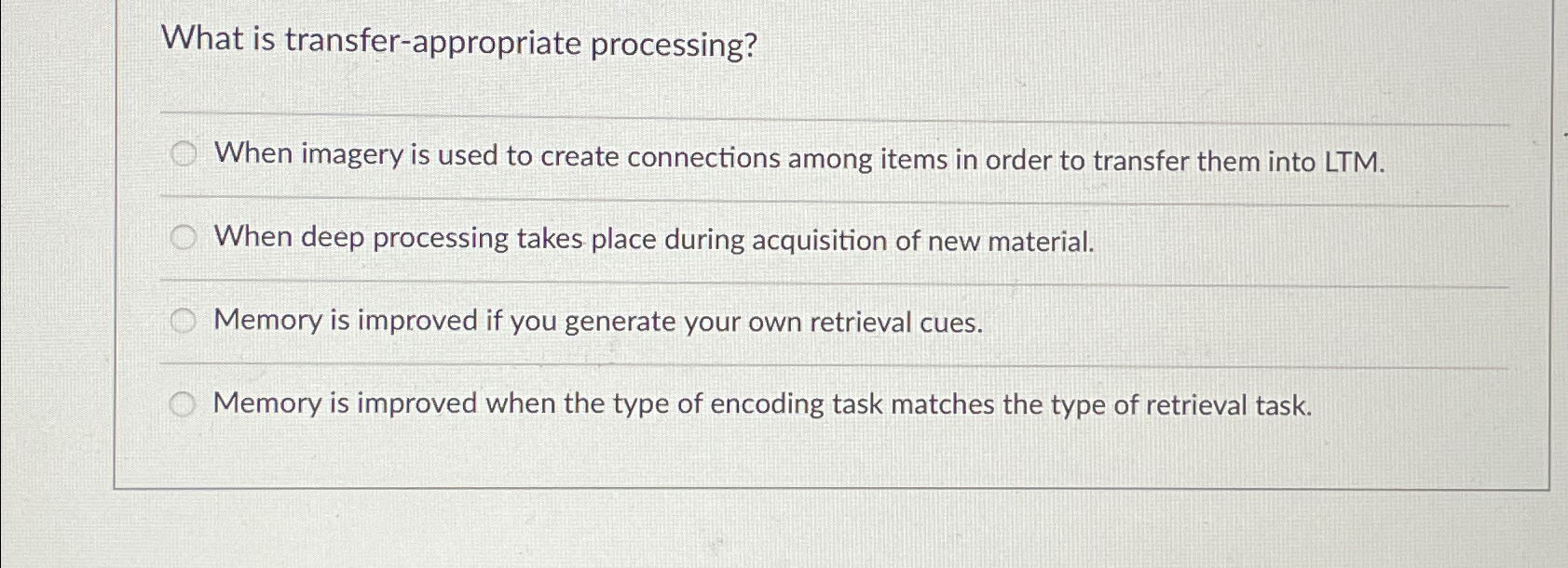 Solved What is transfer-appropriate processing?When imagery | Chegg.com