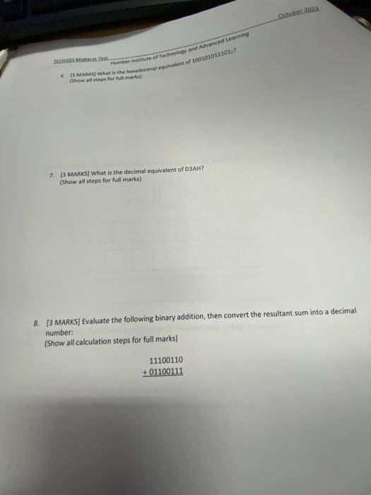 Solved 7. [3 MARKS] What is the decimal equivalent of D3AH? | Chegg.com