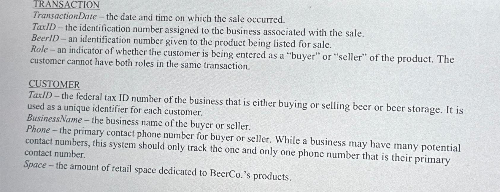 Solved This data model depicts the creation and sale of beer | Chegg.com