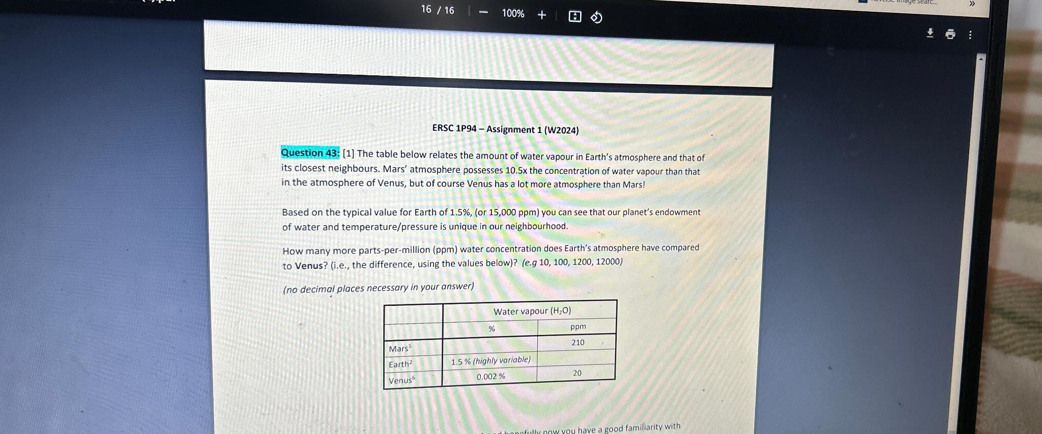 Solved ERSC 1 ﻿P94 - ﻿Assignment 1 (W2024)Question 43: [1] | Chegg.com