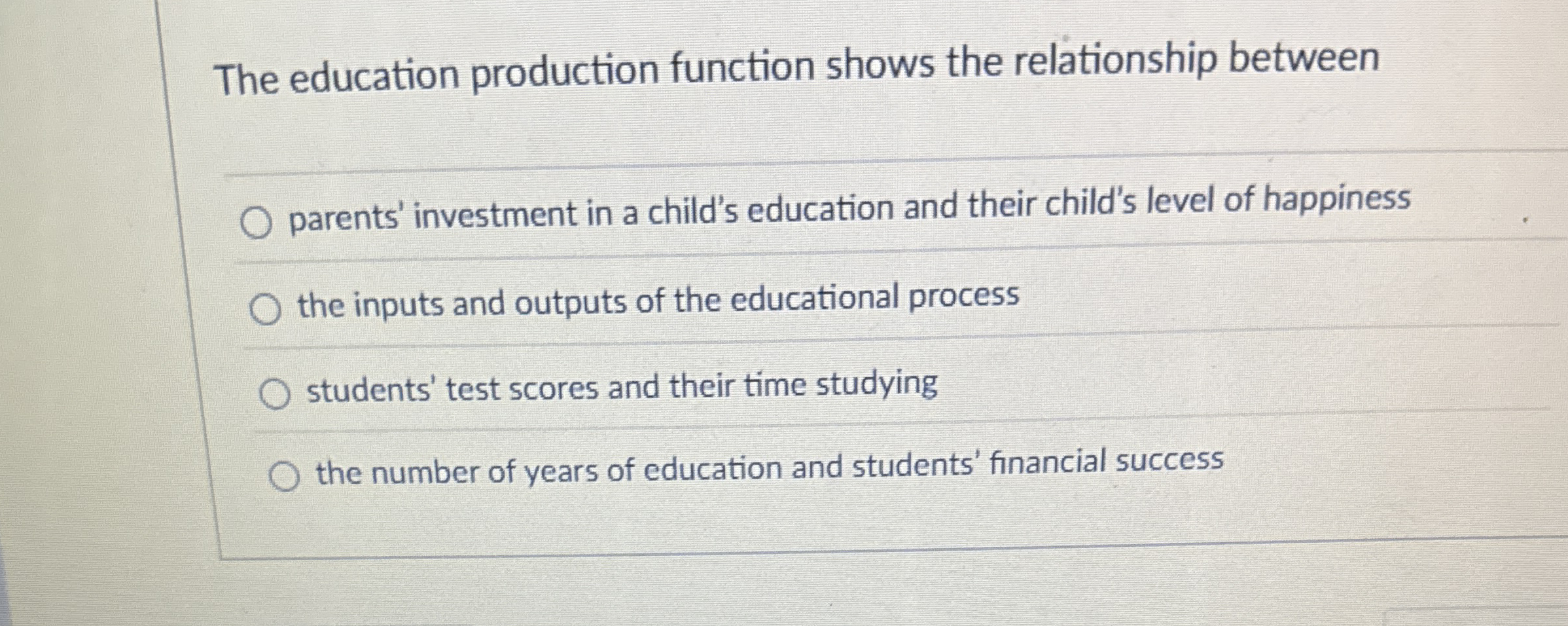 Solved The education production function shows the | Chegg.com