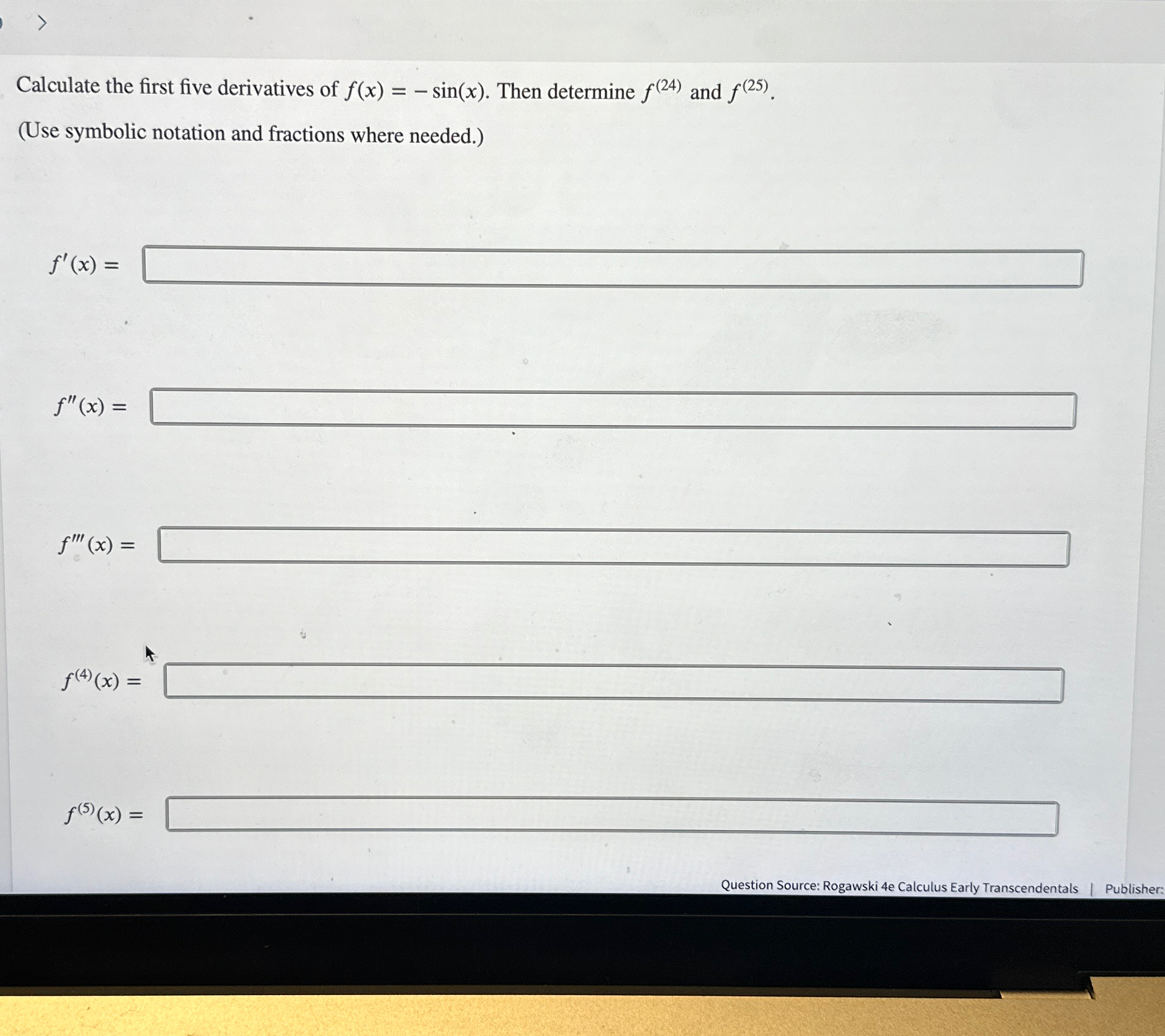 Solved Calculate the first five derivatives of f(x)=-sin(x). | Chegg.com