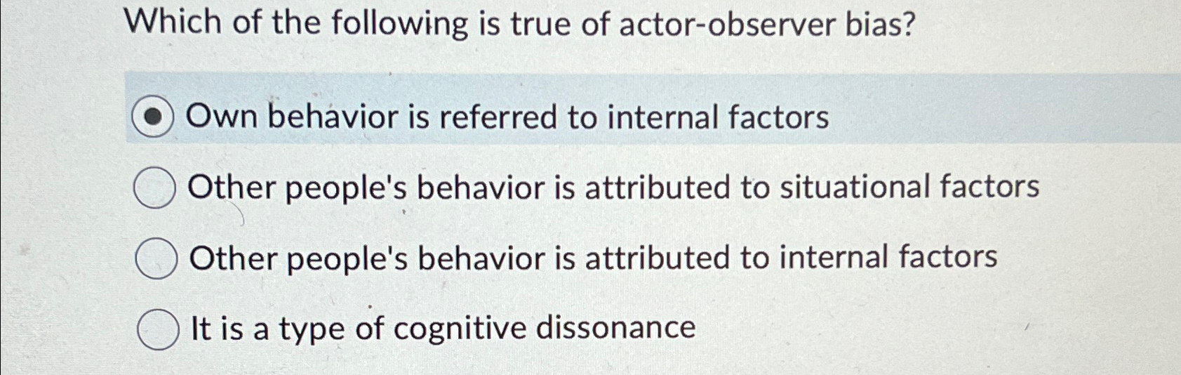 Solved Which of the following is true of actor-observer | Chegg.com