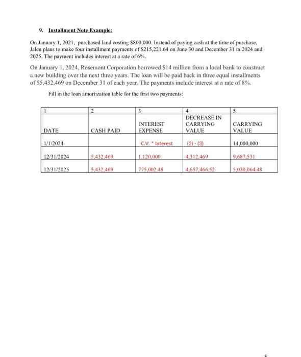 Solved 9. Installment Note Example: On January 1, 2021, | Chegg.com
