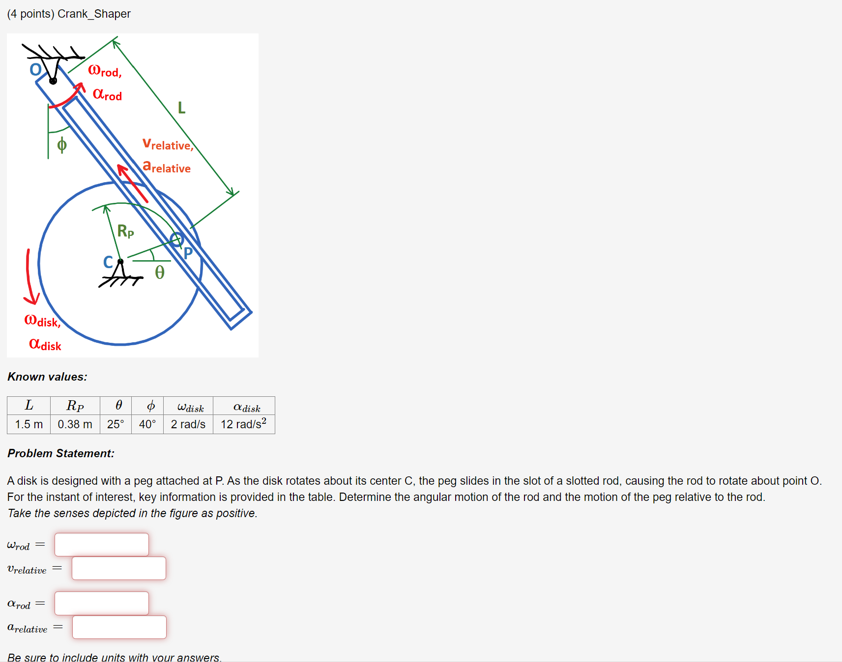 Solved (4 ﻿points) ﻿Crank_(S)haperKnown values:Problem | Chegg.com