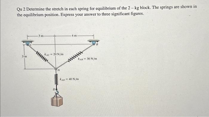 Solved Qu 2 Determine the stretch in each spring for | Chegg.com