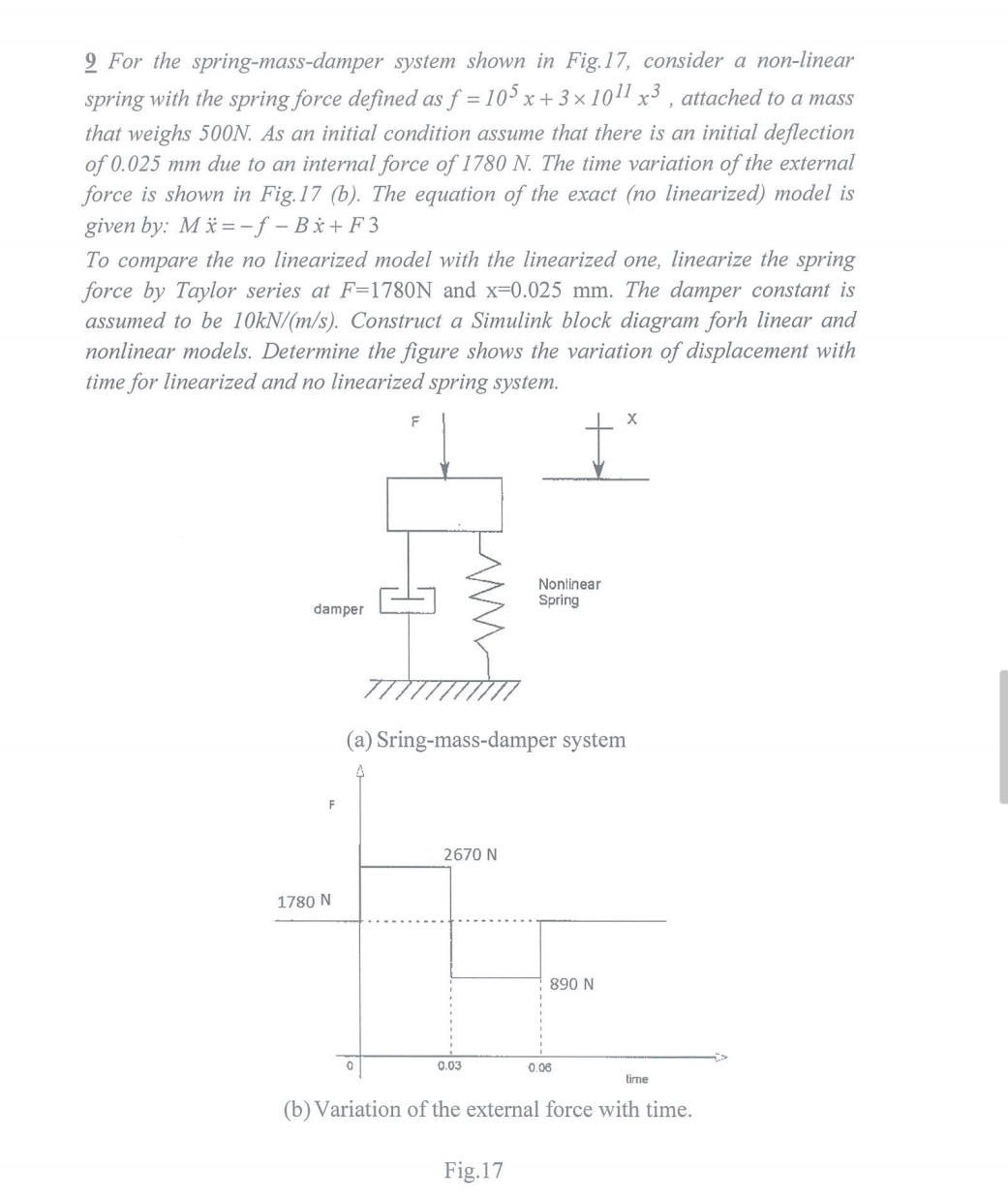 Solved 9 ﻿For the spring-mass-damper system shown in Fig.17, | Chegg.com