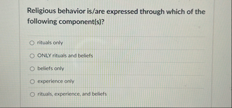 Solved Religious behavior is/are expressed through which of | Chegg.com