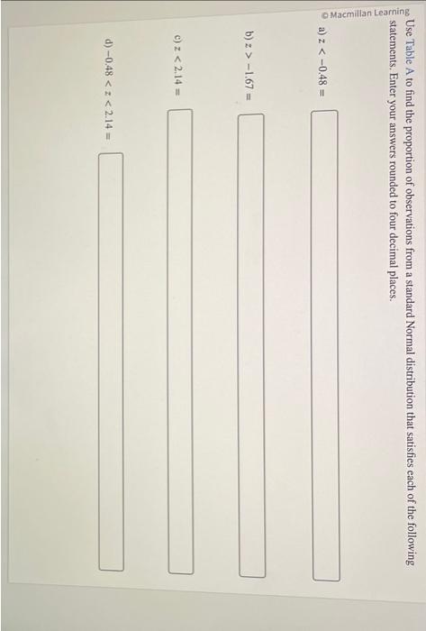 Solved Use Table A to find the proportion of observations | Chegg.com