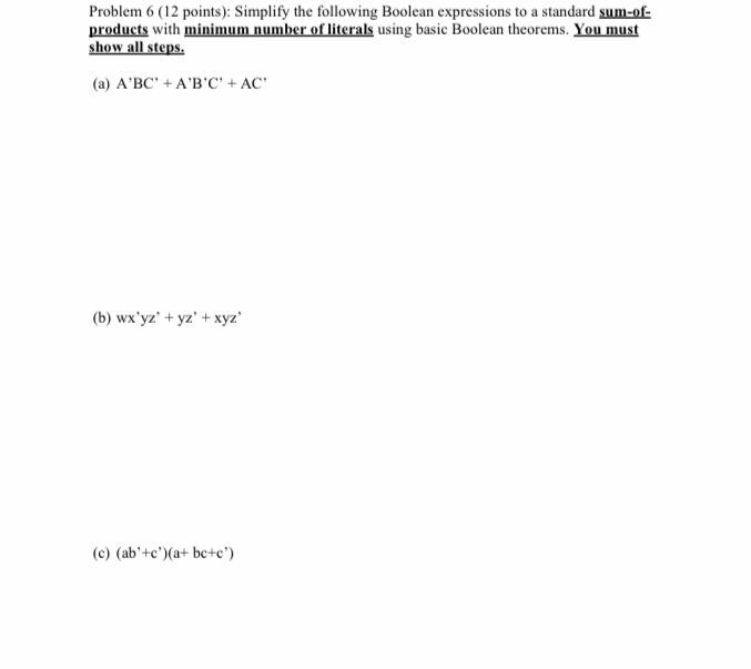 Solved Problem 5 12 Points 1 Use K Map To Help You Find 8230