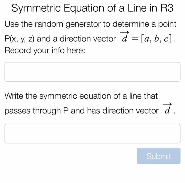 Solved Vector Equation of Line in R2 Use the random | Chegg.com