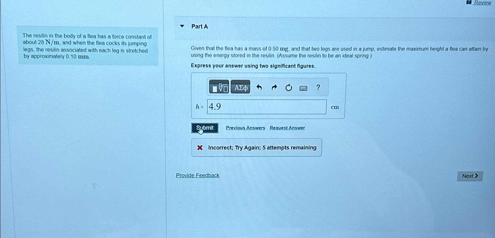 Solved The resilin in the body of a flea has a force | Chegg.com