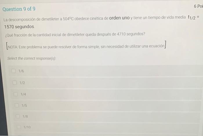 Solved La descomposición de dimetileter a 504∘C obedece | Chegg.com