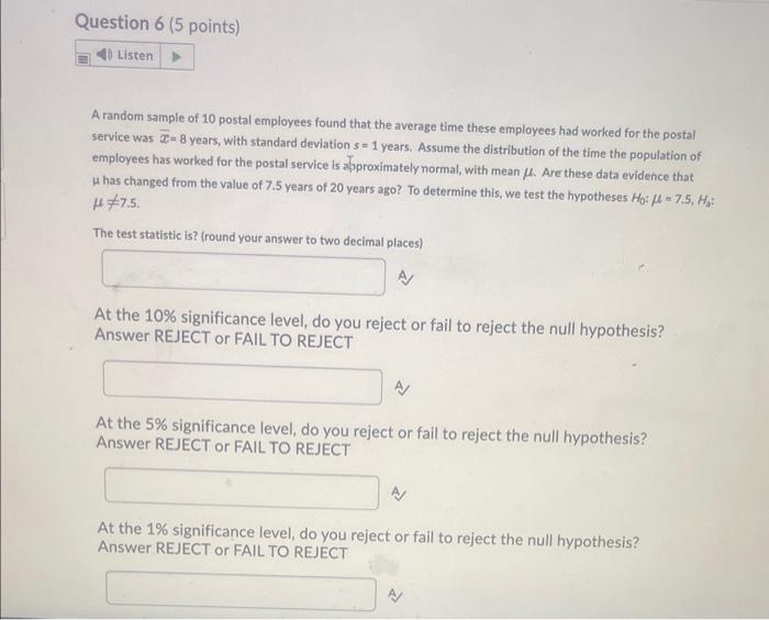 Solved A random sample of 10 postal employees found that the | Chegg.com