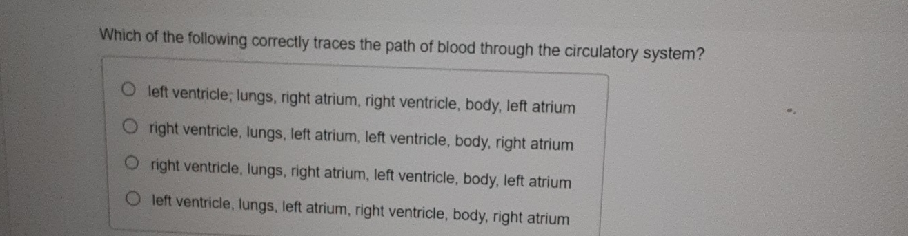 Solved Which of the following correctly traces the path of | Chegg.com