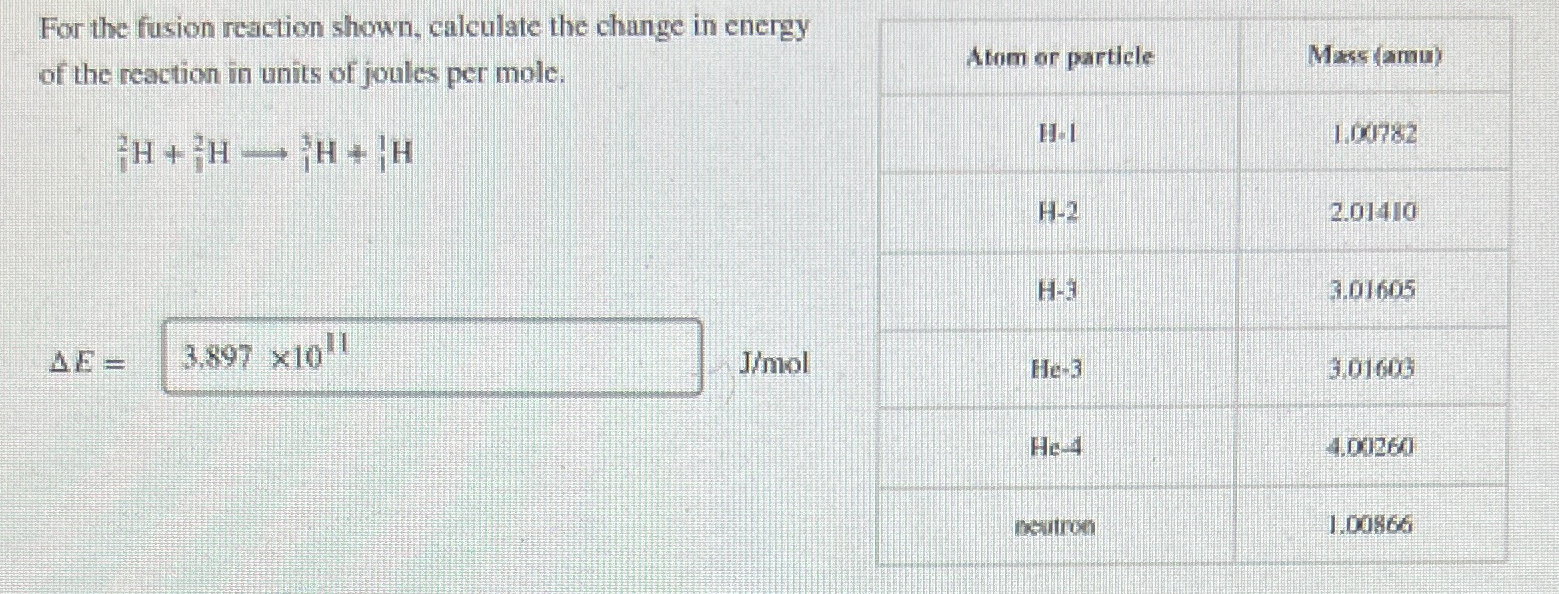 Solved For the fusion reaction shown, calculate the change | Chegg.com
