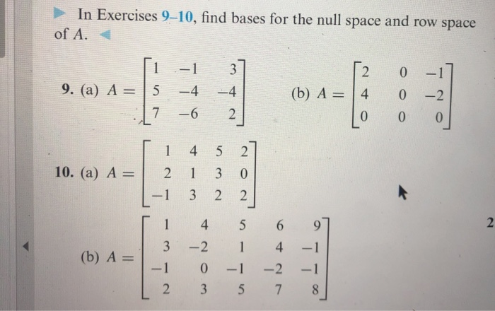 Solved In Exercises 9-10, find bases for the null space and | Chegg.com