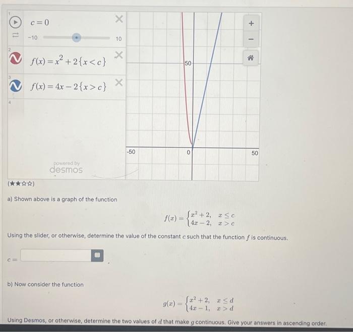 Solved c=0 −10 10 f(x)=x2+2{xc} desmos a) Shown above is a | Chegg.com