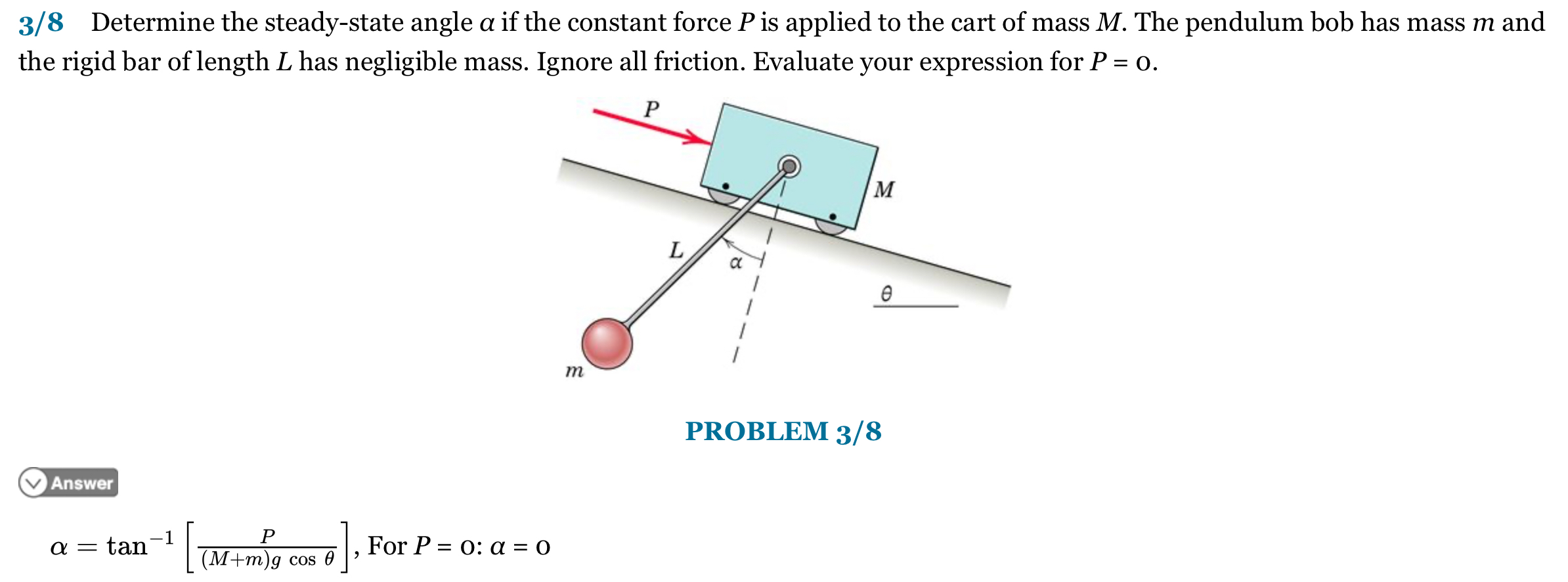 3/8 ﻿Determine the steady-state angle α ﻿if the | Chegg.com
