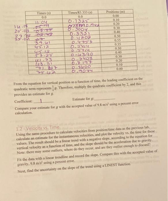 Lab 5 - Projectile Motion Introduction In this lab, | Chegg.com