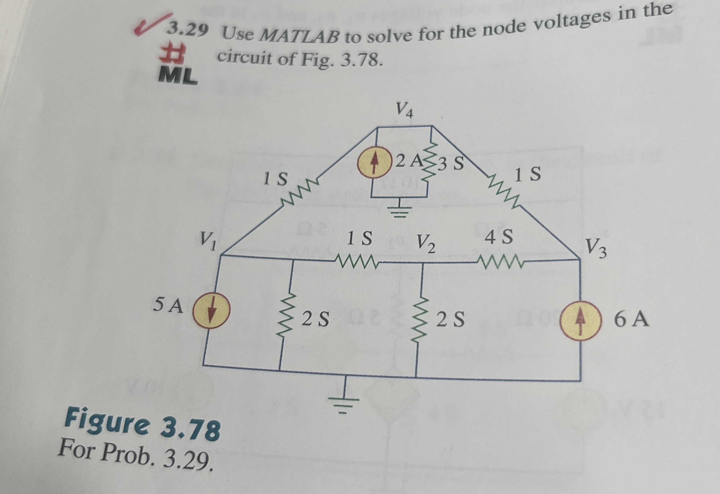 Solved 3.29 ﻿Use MATLAB to solve for the node voltages in | Chegg.com