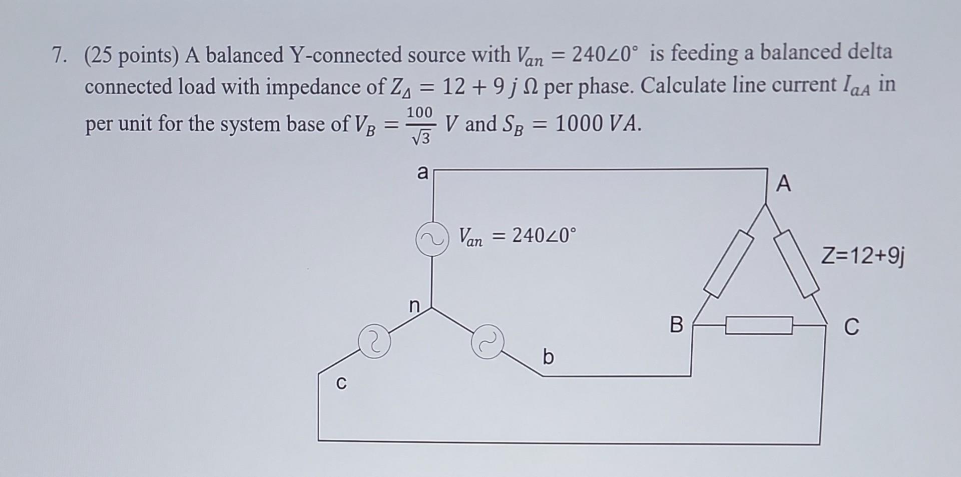 Solved 7. ( 25 points) A balanced Y-connected source with | Chegg.com