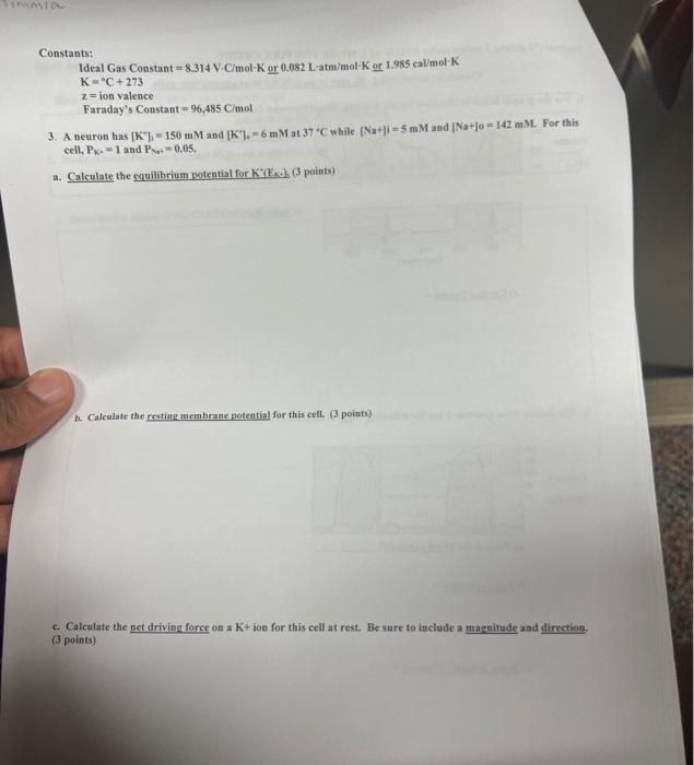 Solved Constants: Ideal Gas Constant =8.314 V⋅C/mol⋅K or | Chegg.com