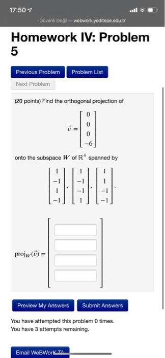 Solved (20 points) Find the orthogonal projection of | Chegg.com