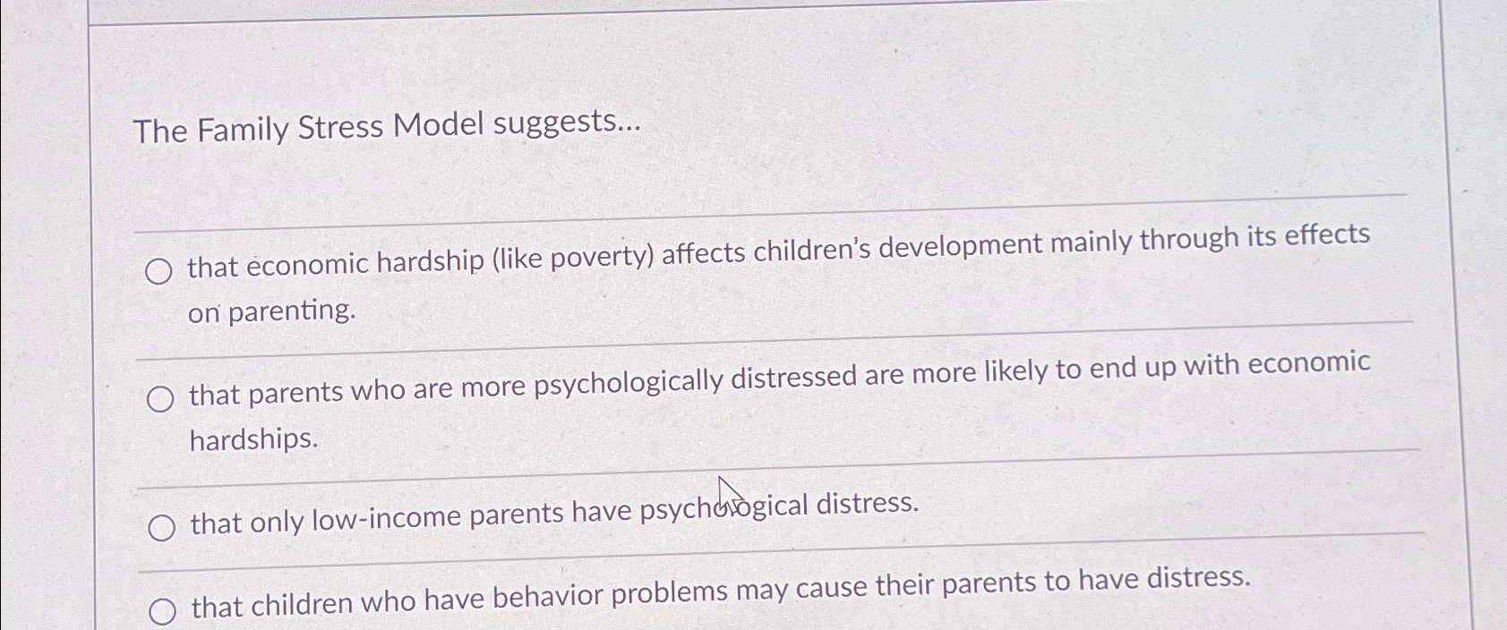 Solved The Family Stress Model suggests...that economic | Chegg.com