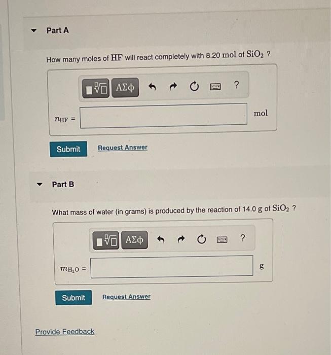 Solved How many moles of HF will react completely with 8.20 | Chegg.com
