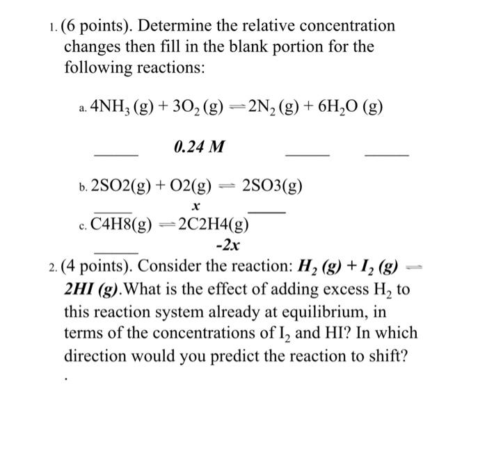 Solved 1. (6 points). Determine the relative concentration | Chegg.com