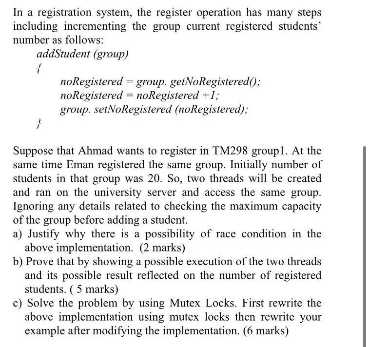 Solved In a registration system, the register operation has | Chegg.com