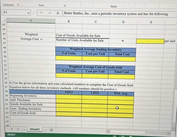 Solved FORMULAS REQUIRED FOR EXCEL. please complete the | Chegg.com
