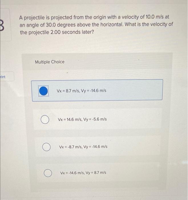 Solved A Projectile Is Projected From The Origin With A