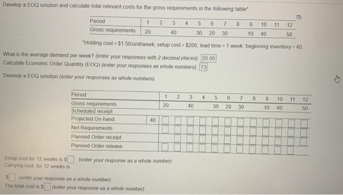 Solved Develop a EOQ solution and calculate total relevant | Chegg.com