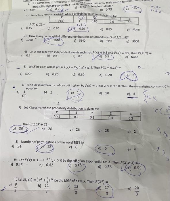 Solved 1) If a committee of 3 students to be probability | Chegg.com