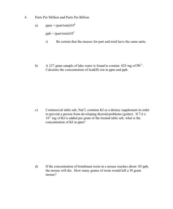Solved Parts Per Million and Parts Per Billion ppm - (part | Chegg.com