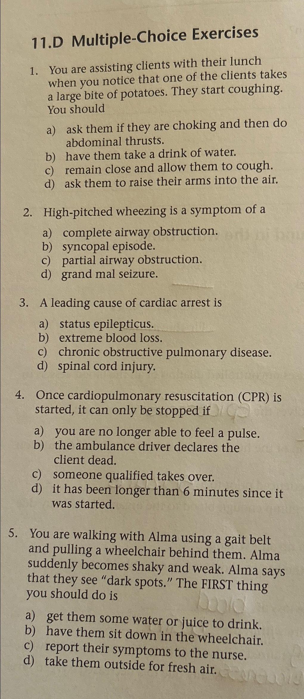 Solved 11.D Multiple-Choice ExercisesYou are assisting | Chegg.com