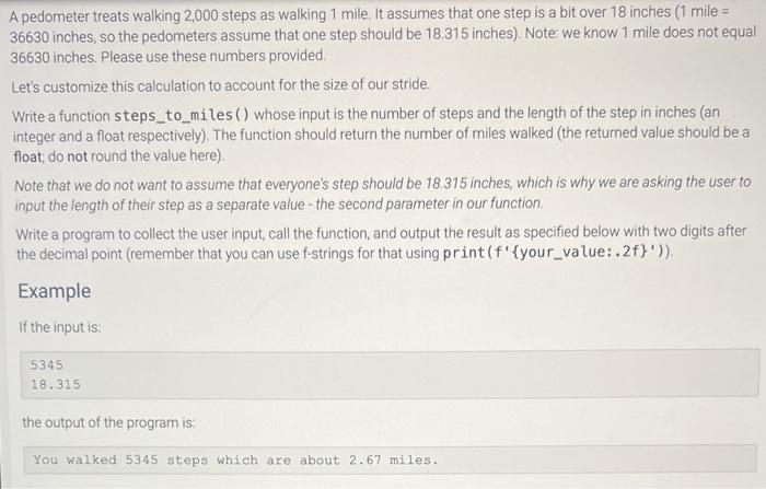Solved A pedometer treats walking 2,000 steps as walking 1 | Chegg.com