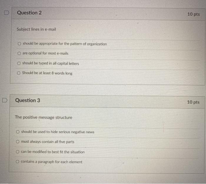 Solved Question 2 10 pts Subject lines in e-mail should be | Chegg.com