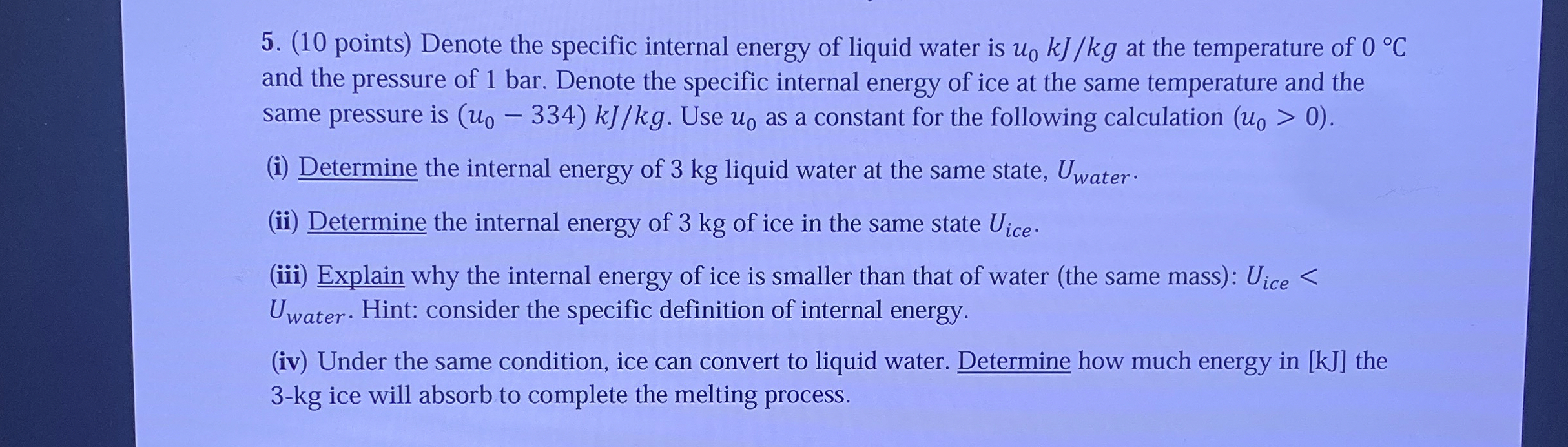 Solved (10 ﻿points) ﻿Denote the specific internal energy of | Chegg.com