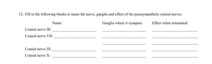 Solved 12. Fill in the following blanks to name the nerve, | Chegg.com