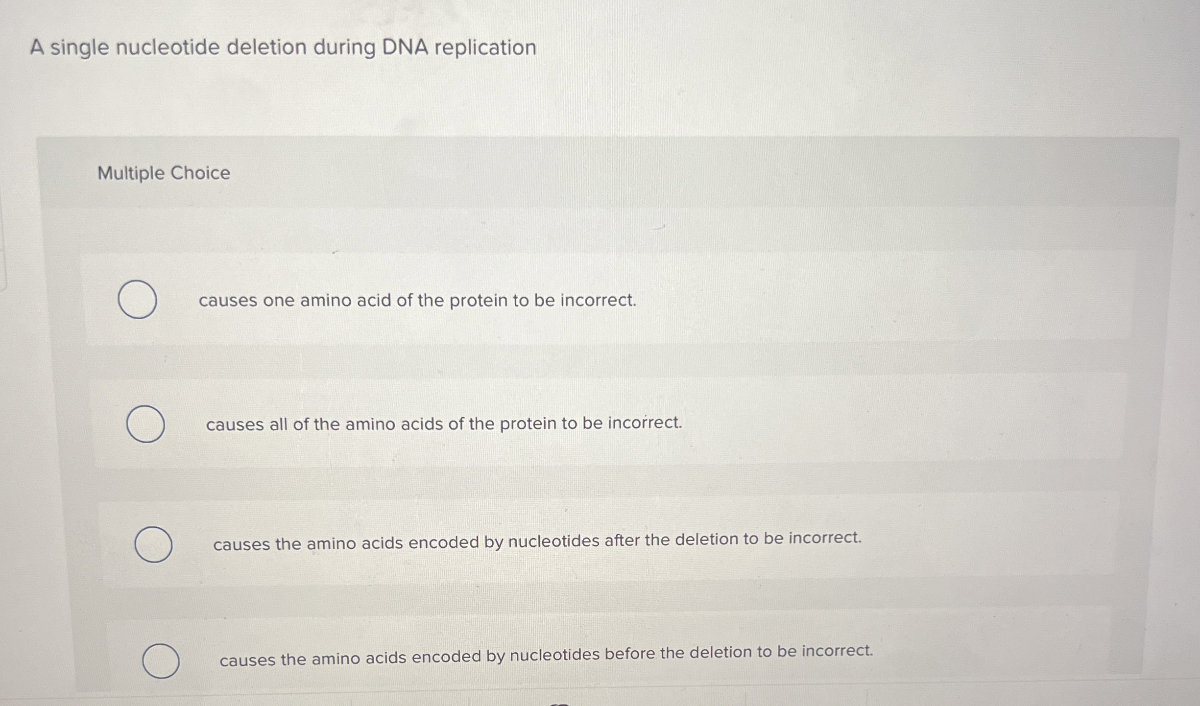 Solved A single nucleotide deletion during DNA | Chegg.com