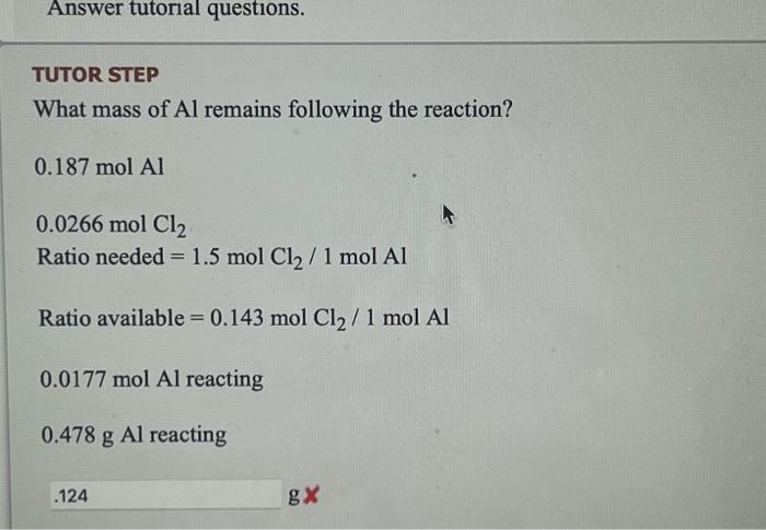 Solved Answer tutorial questions. TUTOR STEP What mass of Al | Chegg.com