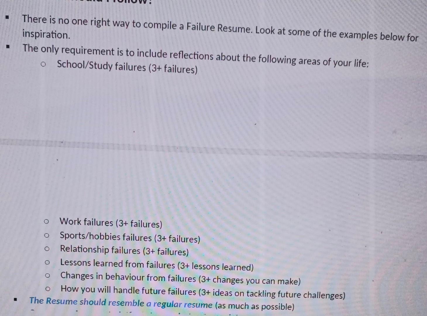 Solved A failure resume is actually a great way to learn how | Chegg.com