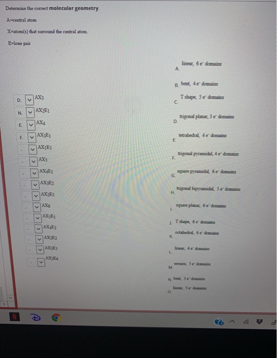 Solved Determine the correct molecular geometry. A-central | Chegg.com