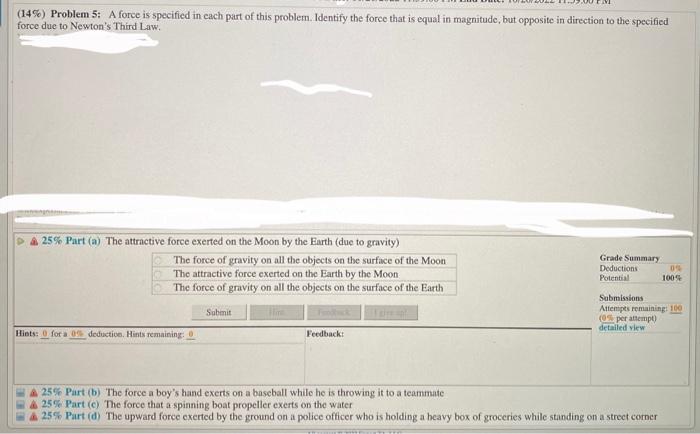 Solved (1456) Problem 5: A force is specified in each part | Chegg.com