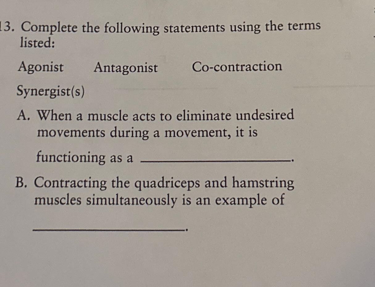 Solved Complete the following statements using the terms | Chegg.com
